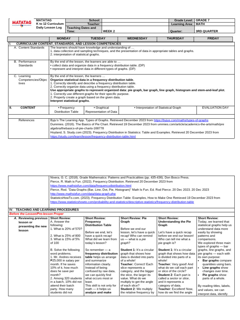 DLL q3 Math 7 Week 2 | PDF | Pie Chart | Chart