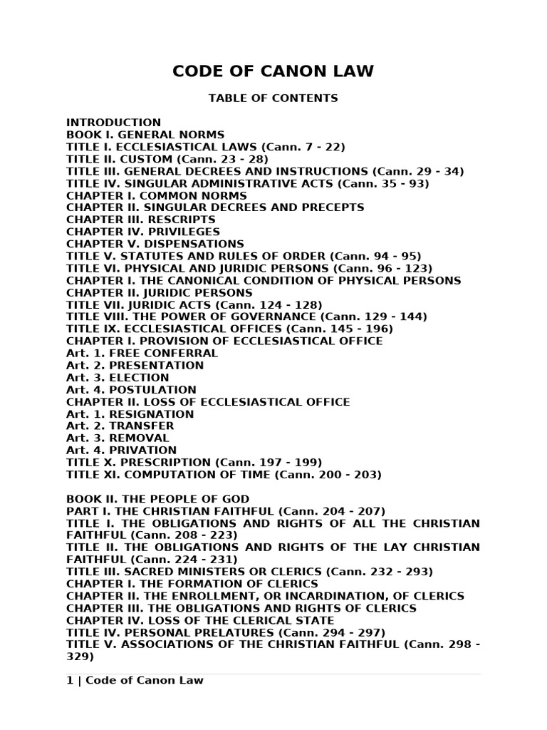 Canon Law Overview and Structure | PDF | Catholic Theology And Doctrine ...