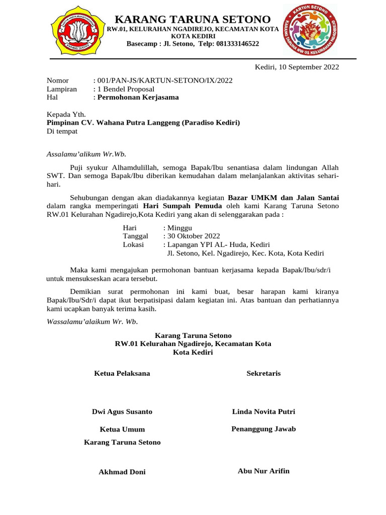 01 Surat Pengantar Proposal | PDF