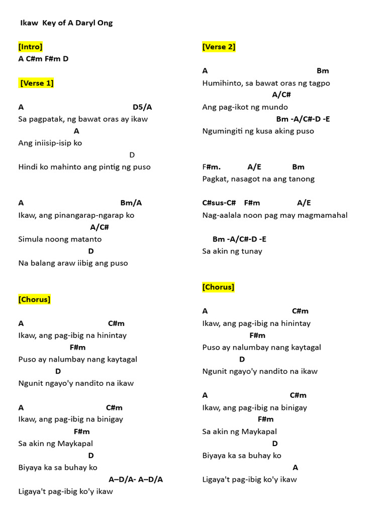 Ikaw Key of A Chords Daryll Ong | PDF