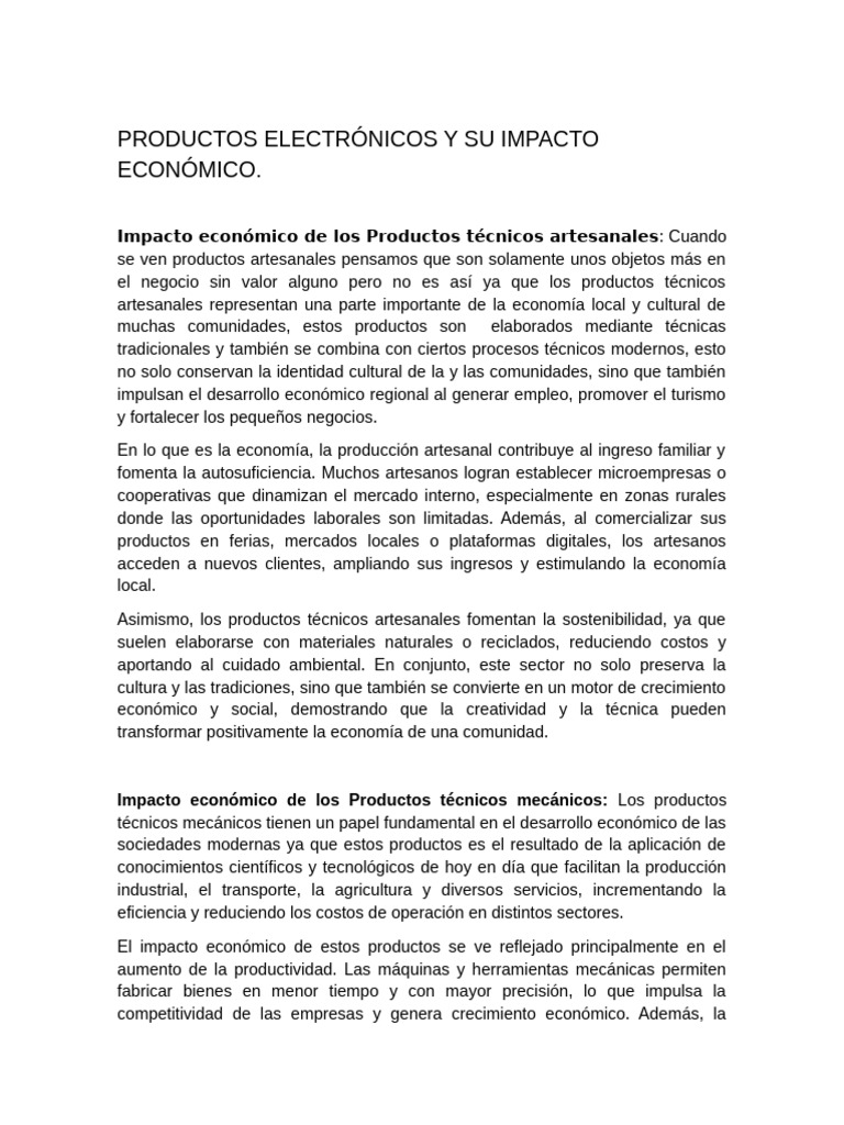 IMPACTO ECONÓMICO DE PRODUCTOS ELECTRONICOS | PDF | Informática | Economias