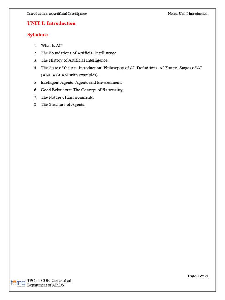 Introduction to Artificial Intelligence Concepts | PDF | Artificial ...