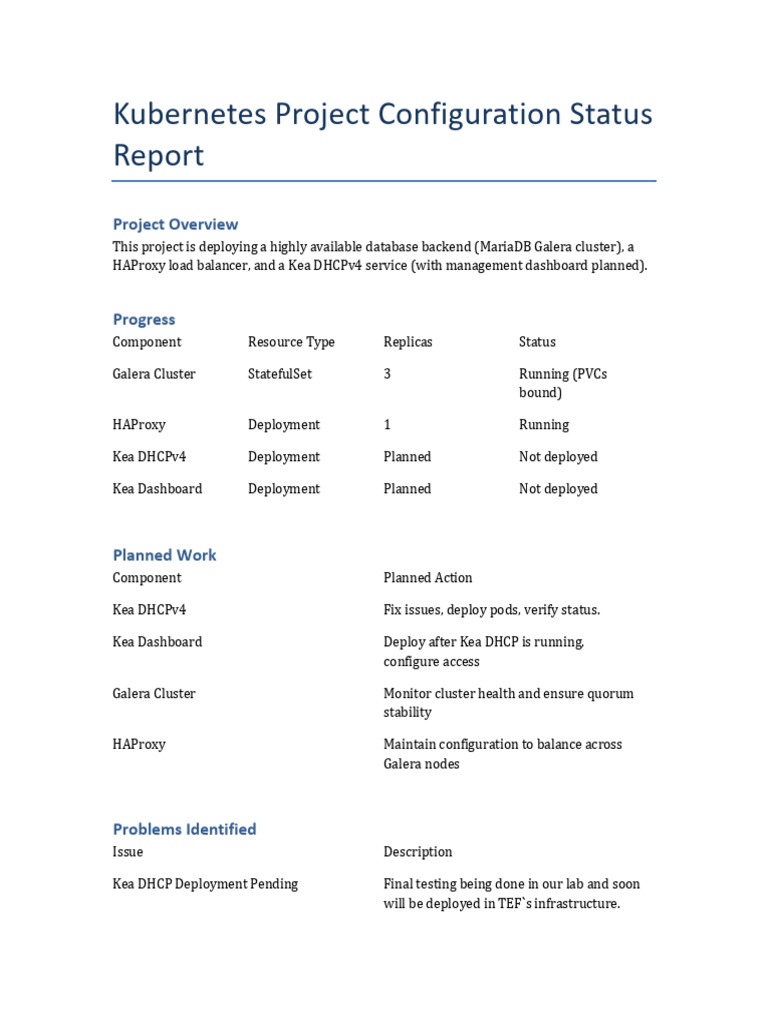k8s Project Status Report | PDF