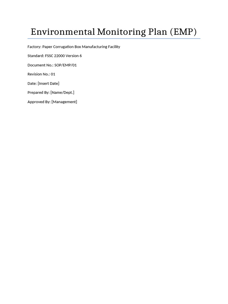 Environmental Monitoring Plan for FSSC 22000 | PDF | Environmental ...