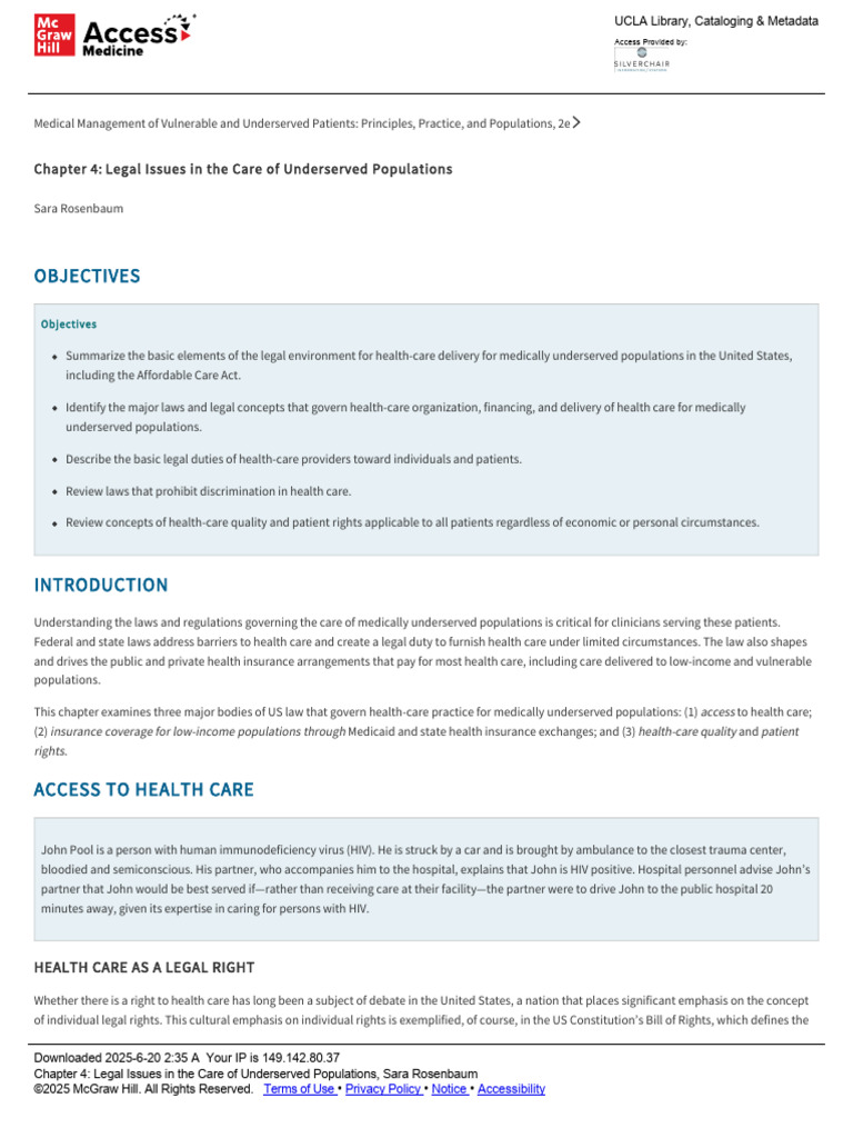 Chapter 4 - Legal Issues in The Care of Underserved Populations | PDF ...