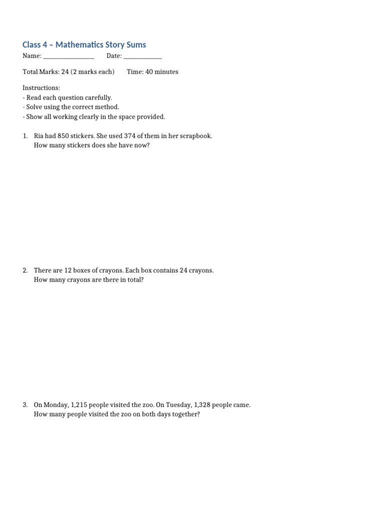 Class4 Mixed Story Sums | PDF