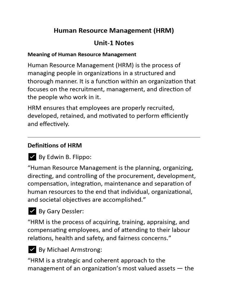 Human Resource Management Unit 1 | PDF | Human Resource Management ...