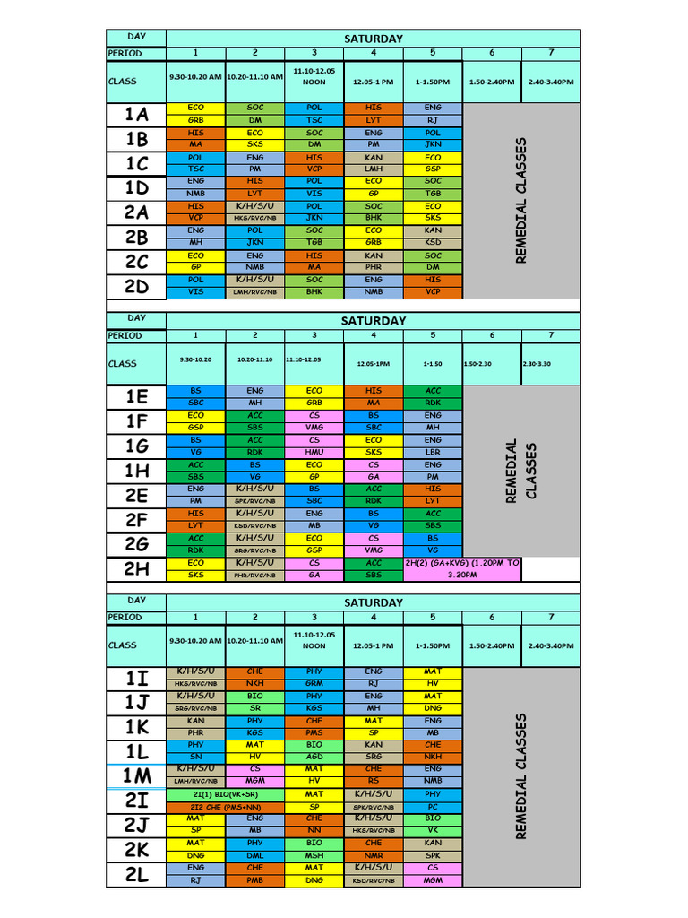 Saturday Final Time Table 2025-26 | PDF