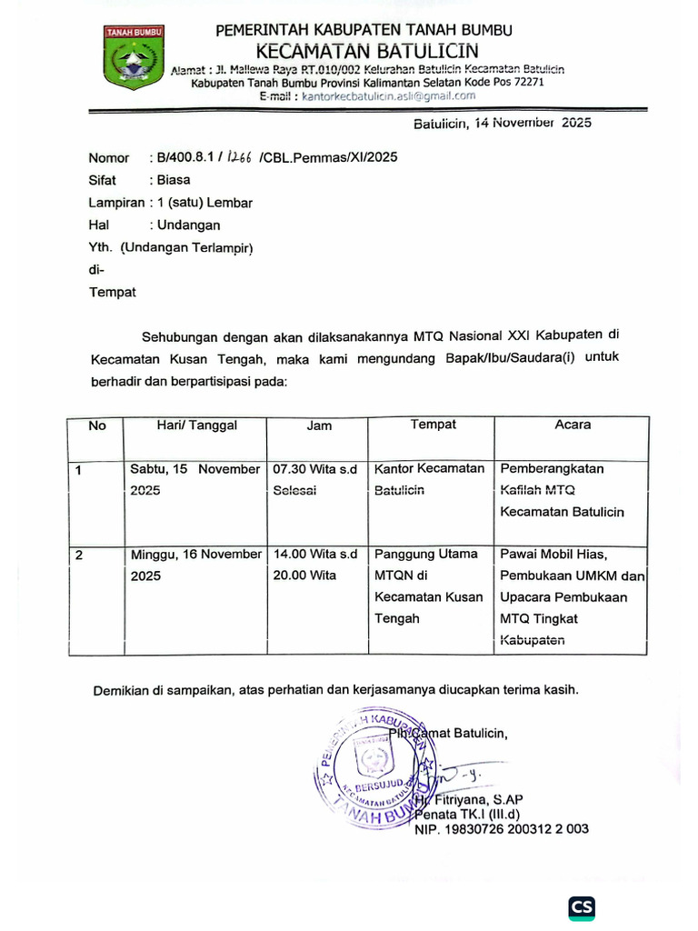 Undangan MTQ Kusan Tengah | PDF