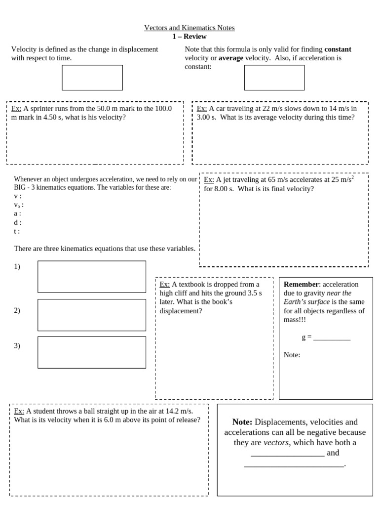 Notes-Unit-1 - Vectors and Kinematics | PDF | Velocity | Acceleration