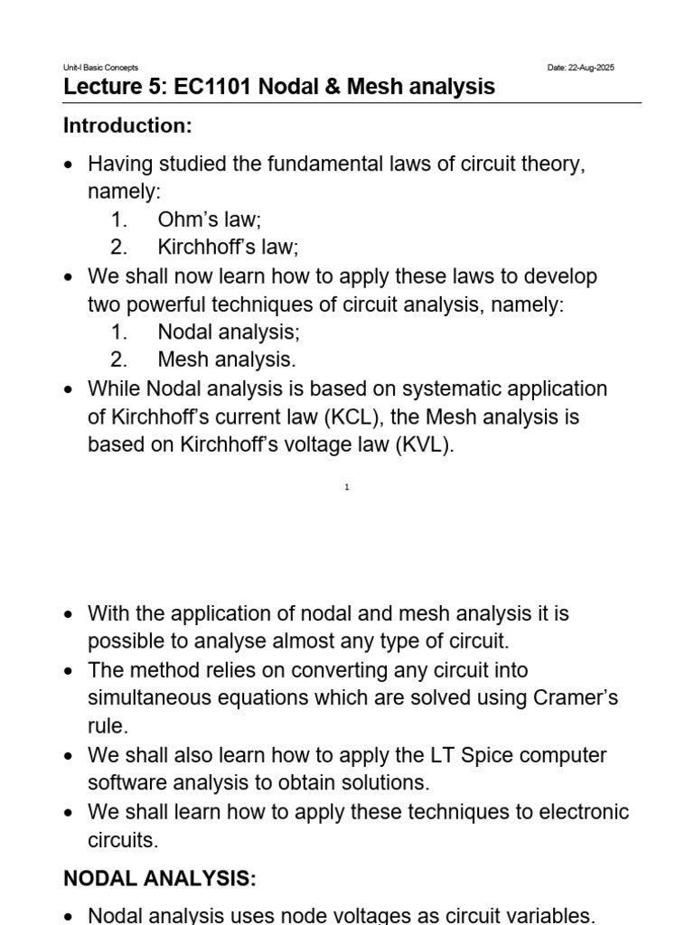 Nodal and Mesh Analysis Techniques | PDF | Electrical Network | Network ...