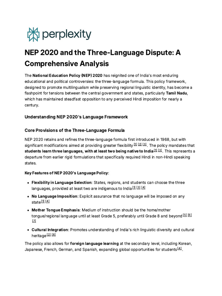 NEP 2020 and The Three-Language Dispute - A Compr | PDF ...
