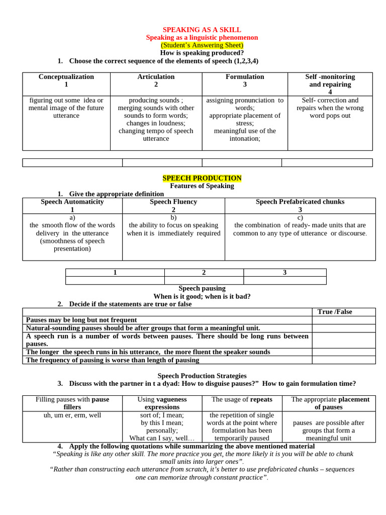 (Student's) - Speech Production | PDF | Speech | Fluency