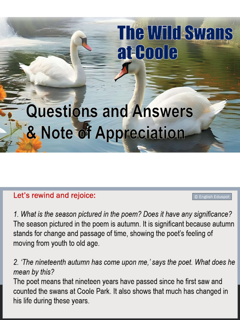 4the Wild Swans at Coole - Q A & Appreciation | PDF | Poetry