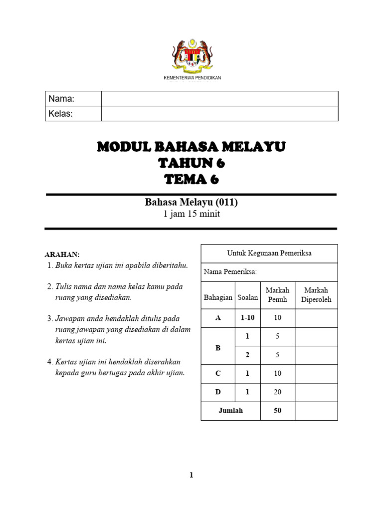 MODUL BM TAHUN 6 TEMA 6 | PDF