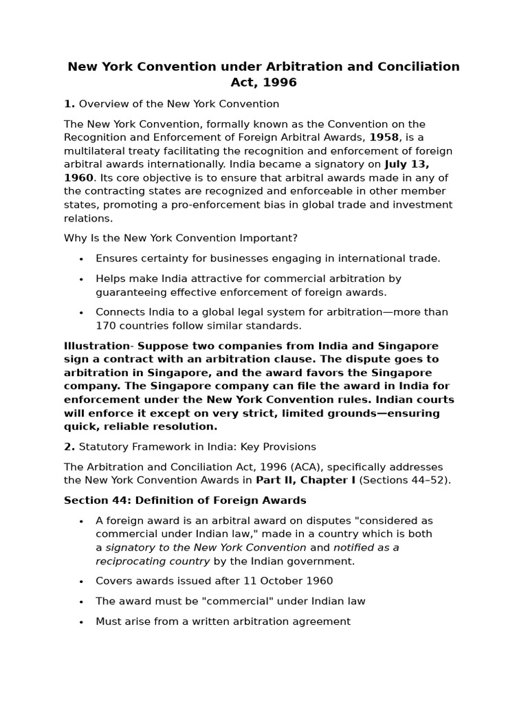 New York Convention Under Arbitration and Conciliation Act | PDF ...