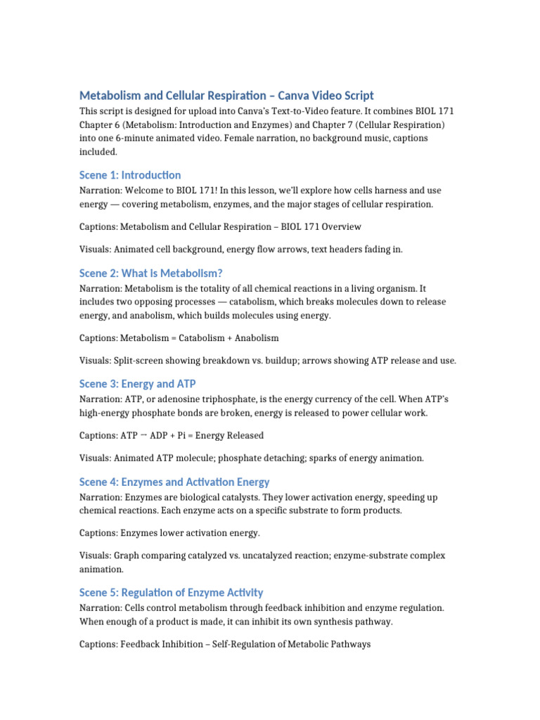 BIOL171 Metabolism Cellular Respiration | PDF | Adenosine Triphosphate ...