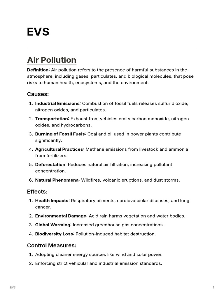 Evs Notes | PDF | Water Pollution | Climate Change