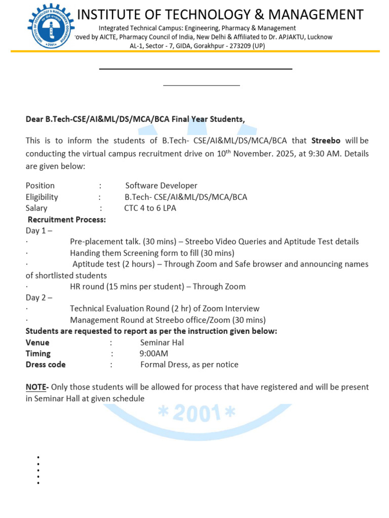 Streebo Virtual Recruitment Drive 2025 | PDF