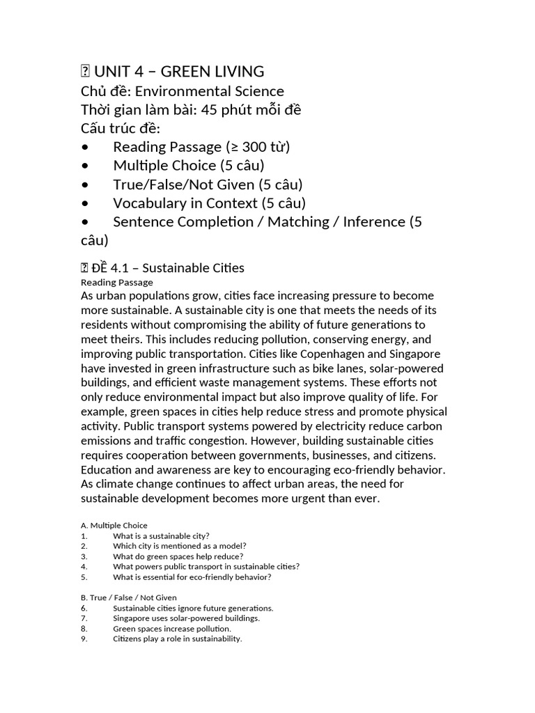 ? Unit 4 - Green Living (Midterm Review) | PDF | Climate Change ...