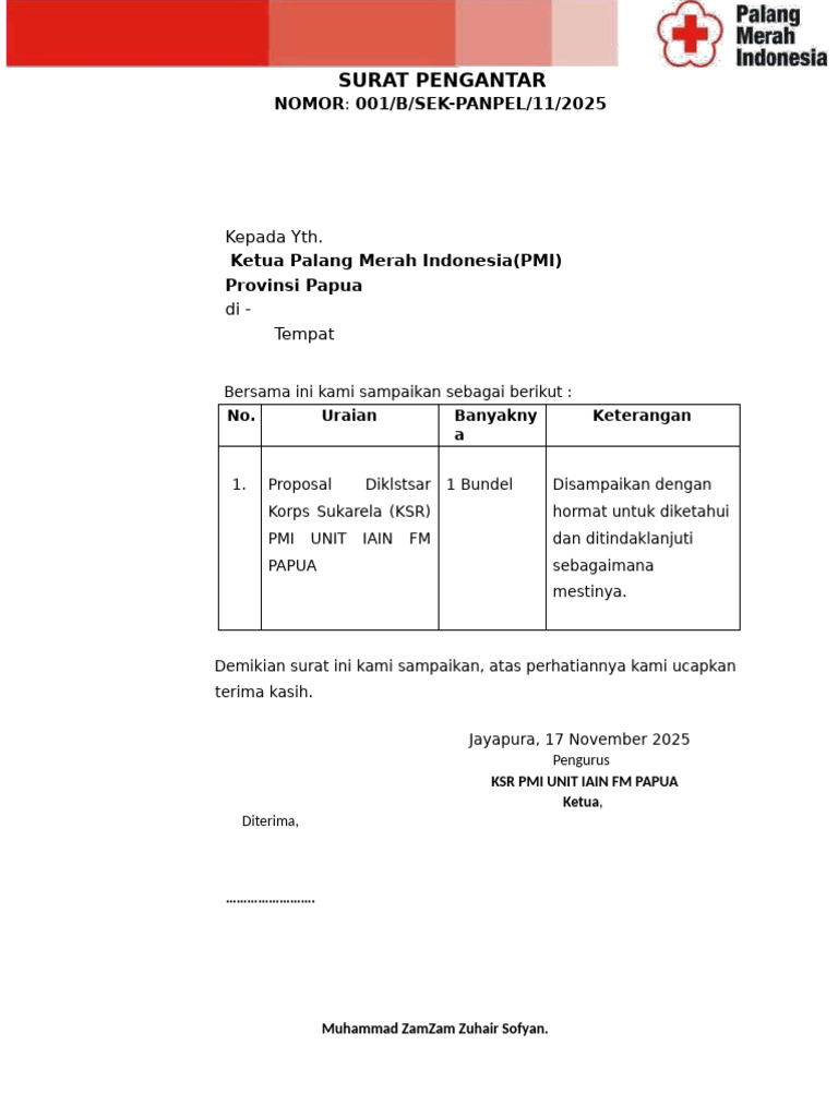 Proposal DIKLATSAR KSR PMI IAIN FM Papua 2025 | PDF