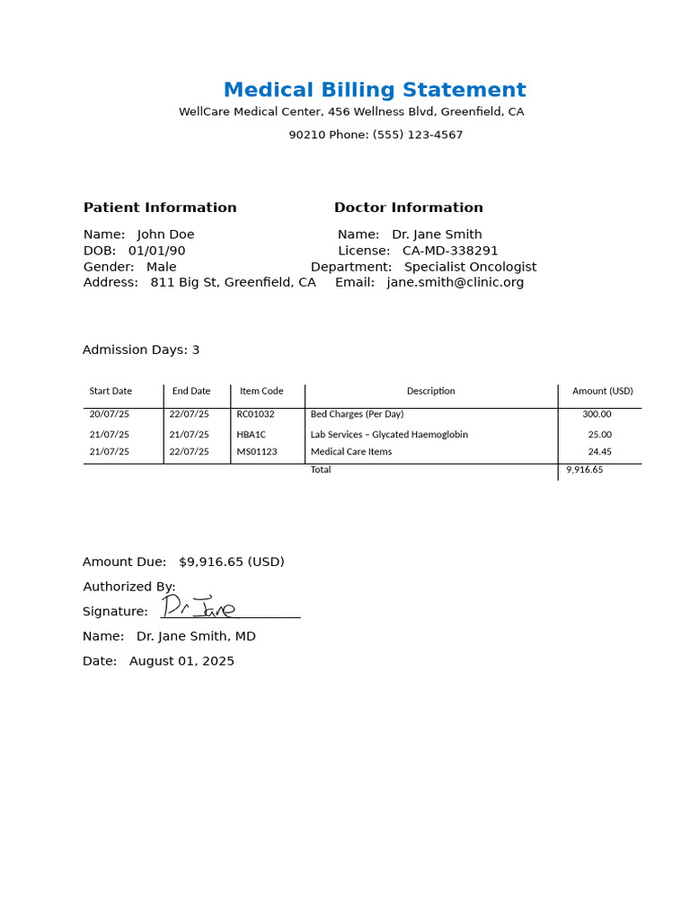 Medical Billing Statement | PDF