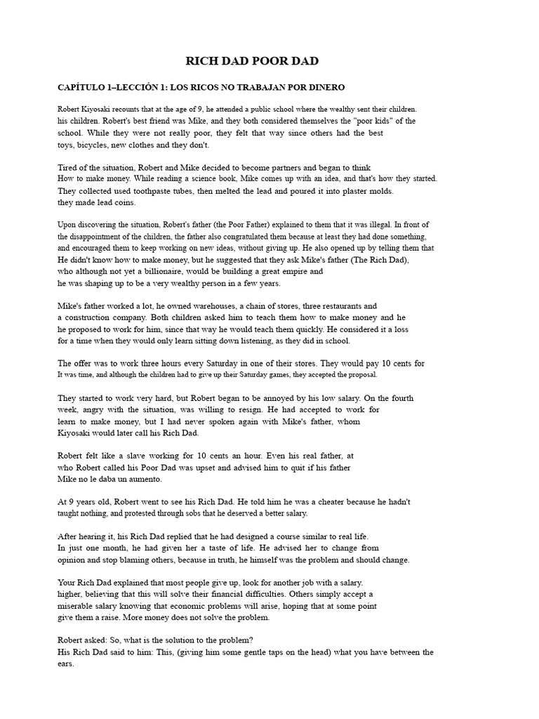Summary of Rich Dad Poor Dad | PDF | Taxes | Poverty