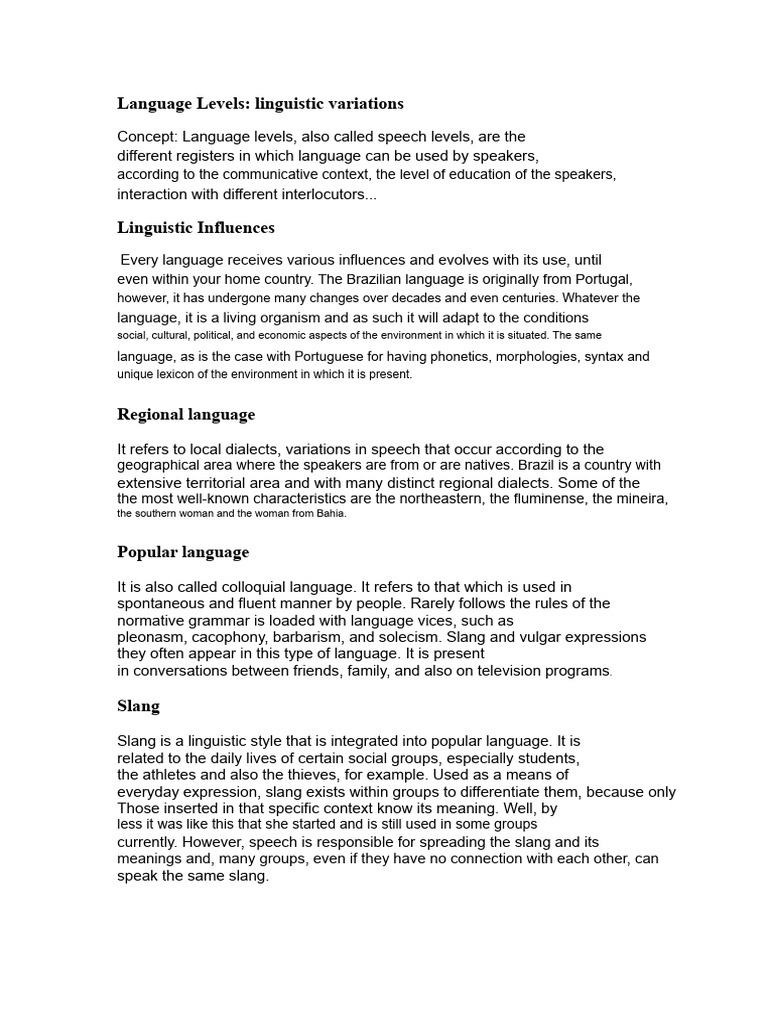 Levels of Language | PDF | Slang | Linguistics