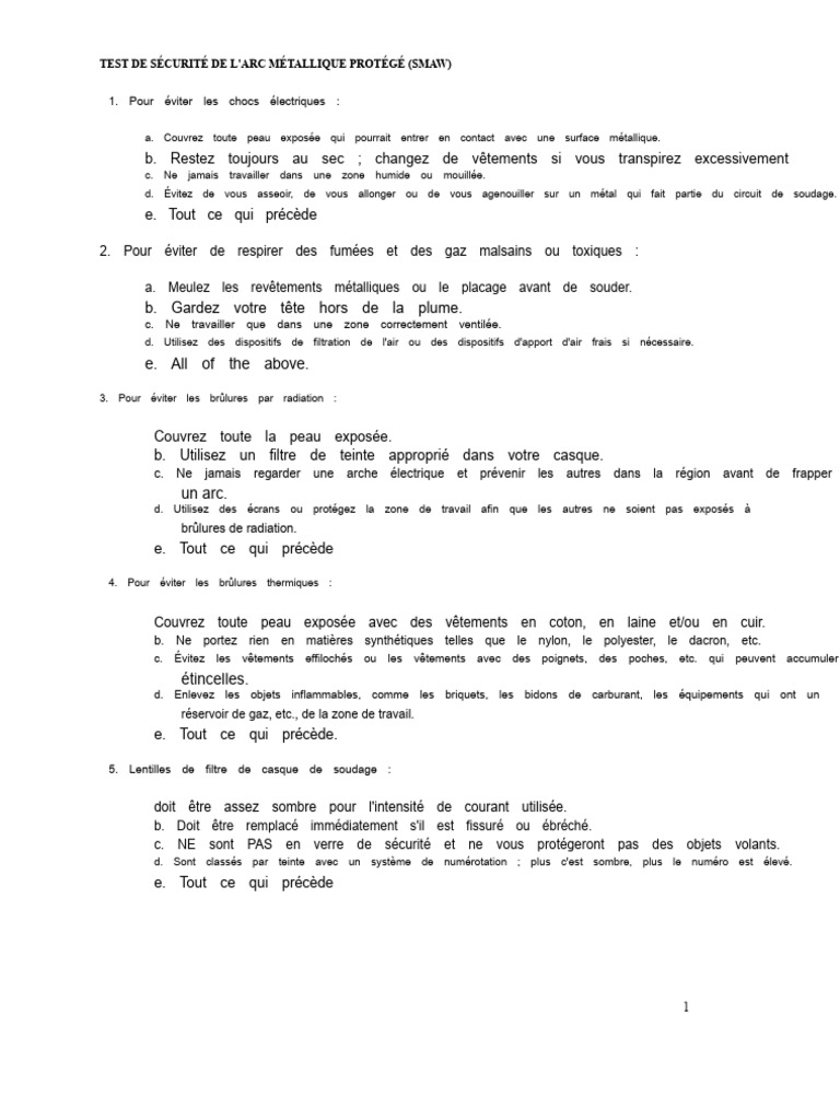 Test de Sécurité SMAW | PDF | Soudage | Construction
