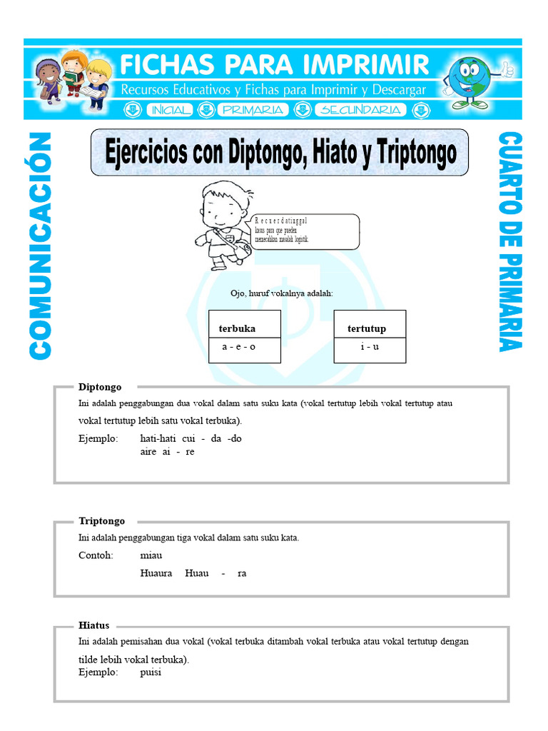 Lembar Diptong Triptong Hiatus Untuk Kelas Empat SD | PDF
