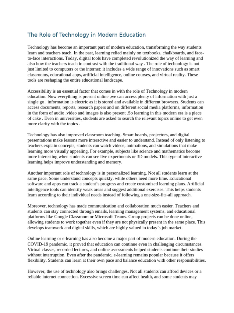 Role of Education in Modern Education | PDF | Educational Technology ...