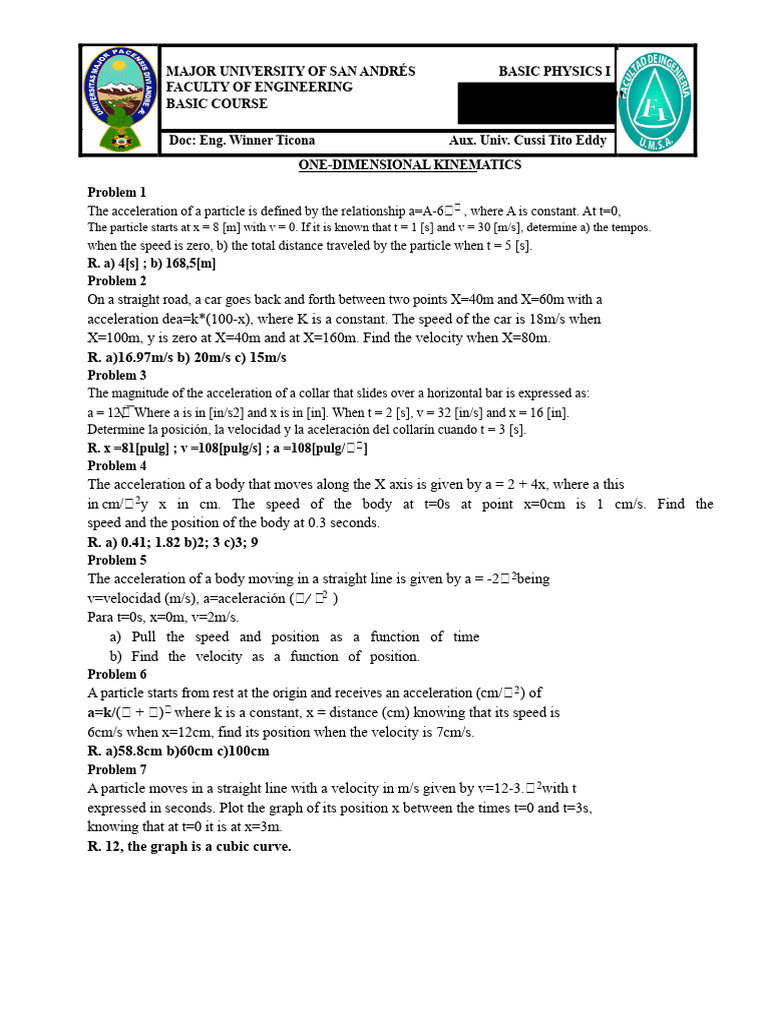 Physical Kinematics Practice | PDF | Acceleration | Kinematics