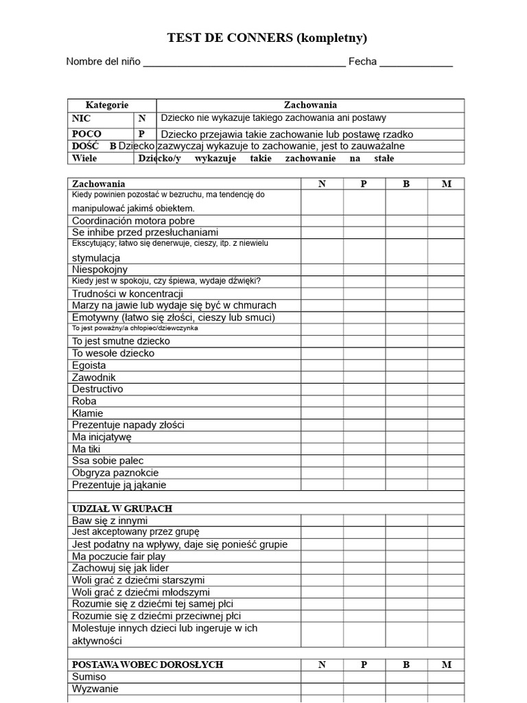 TEST CONNERS (Pełny) | PDF