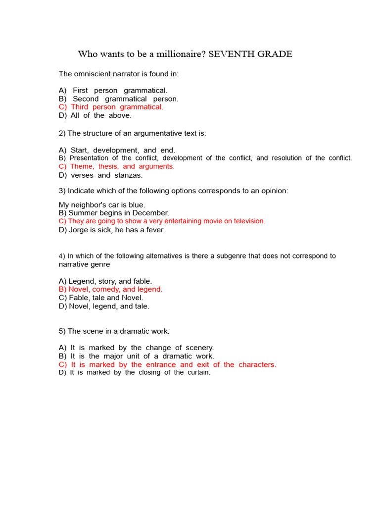 7th Grade Literature and Grammar Quiz | PDF