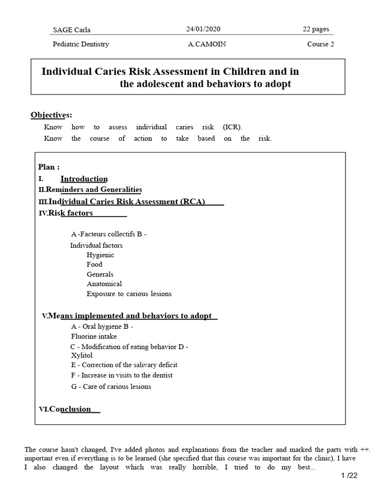 Pediatric Dentistry Assessment of Caries Risk in Children and ...