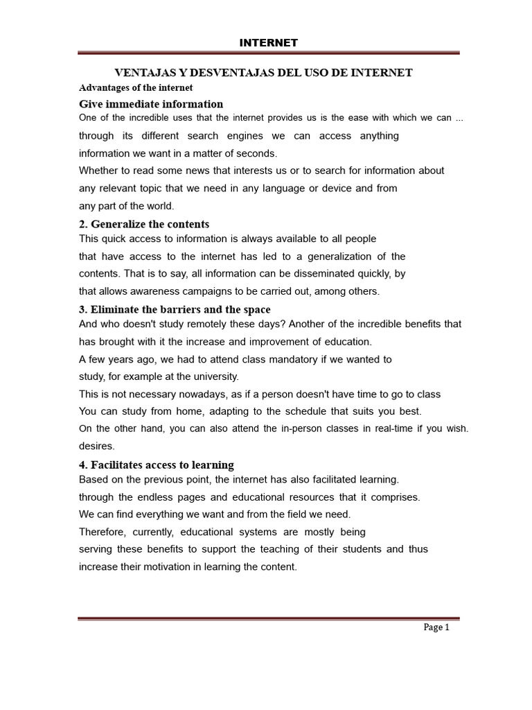 Internet Advantages and Disadvantages | PDF | Internet | Privacy
