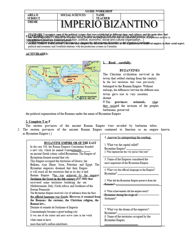 Byzantine Empire Workshop 1 | PDF | Byzantine Empire | Constantinople