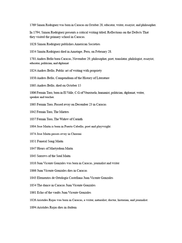Timeline, Venezuelan Writers | PDF | Venezuela