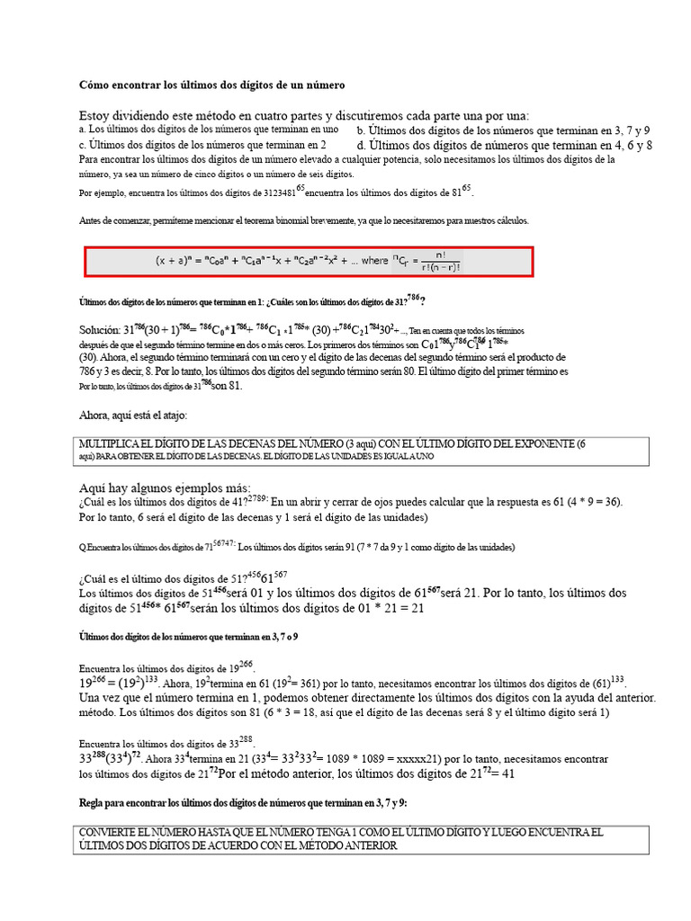 Cómo Encontrar Los Últimos Dos Dígitos de Un Número 1 | PDF | Objetos ...