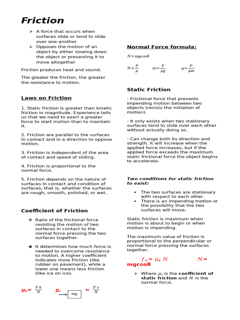Physics Reviewer First Part | PDF | Friction | Force