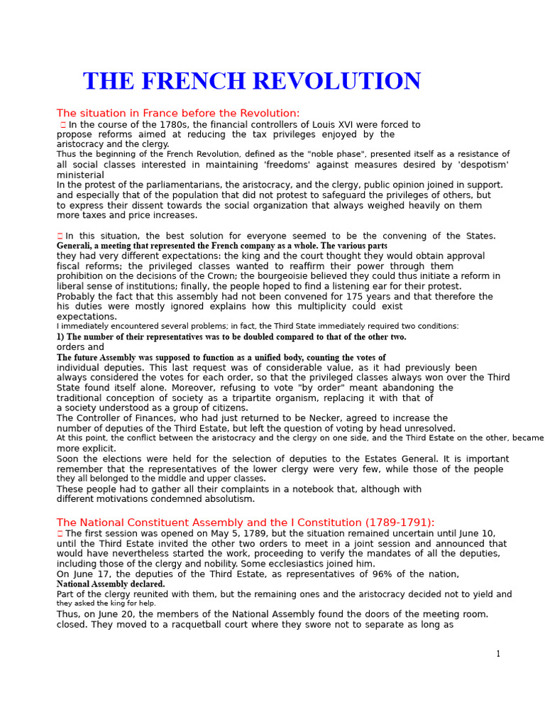 French Revolution: Summary | PDF | Cost Of Living | Reign Of Terror