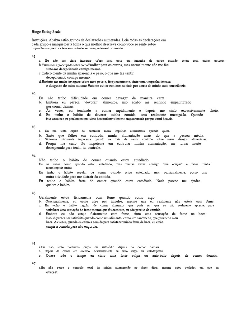 Escala de Compulsão Alimentar.pdf | PDF | Transtorno obsessivo ...
