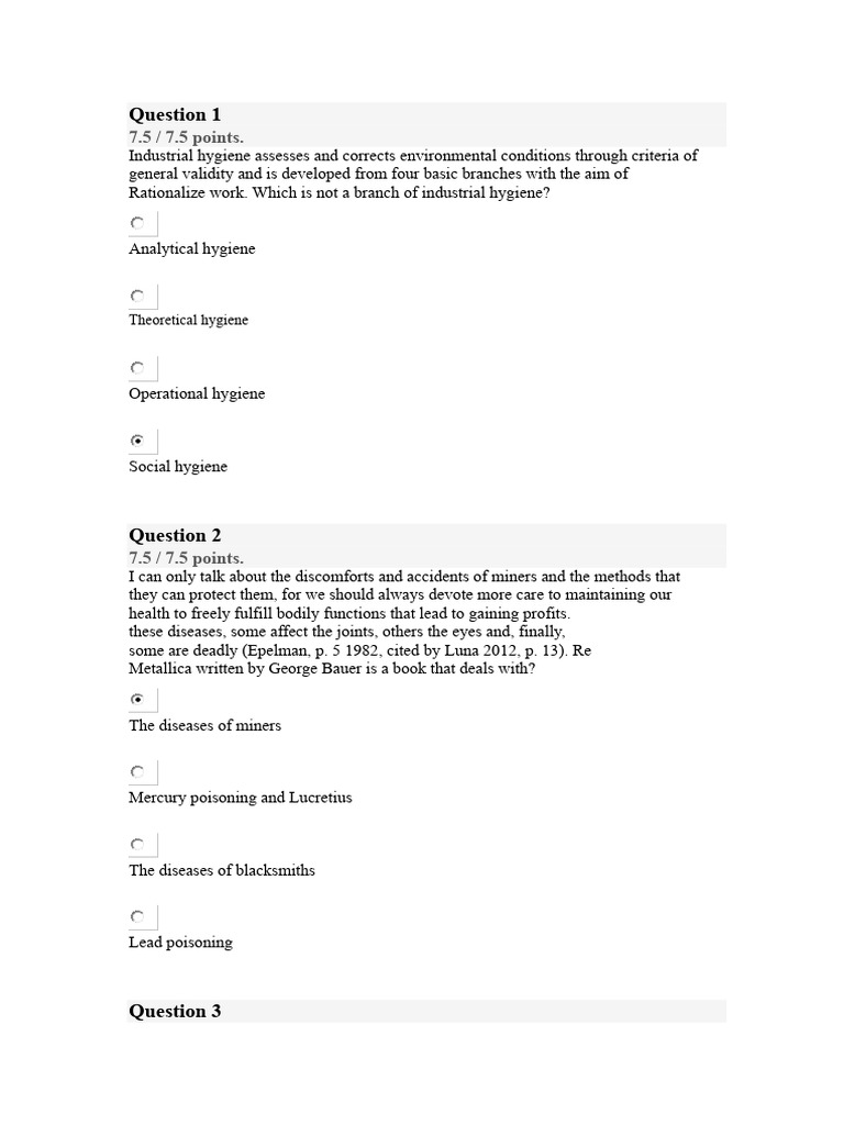 Week 4 Industrial Hygiene Quiz | PDF | Occupational Hygiene ...