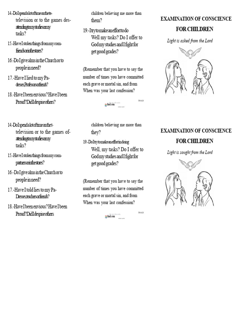 Children's Examination of Conscience | PDF | Confession (Religion)