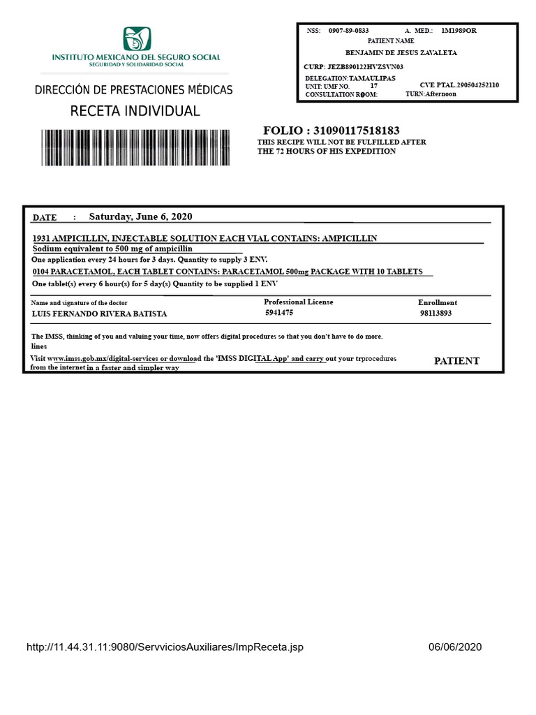 IMSS Recipe | PDF