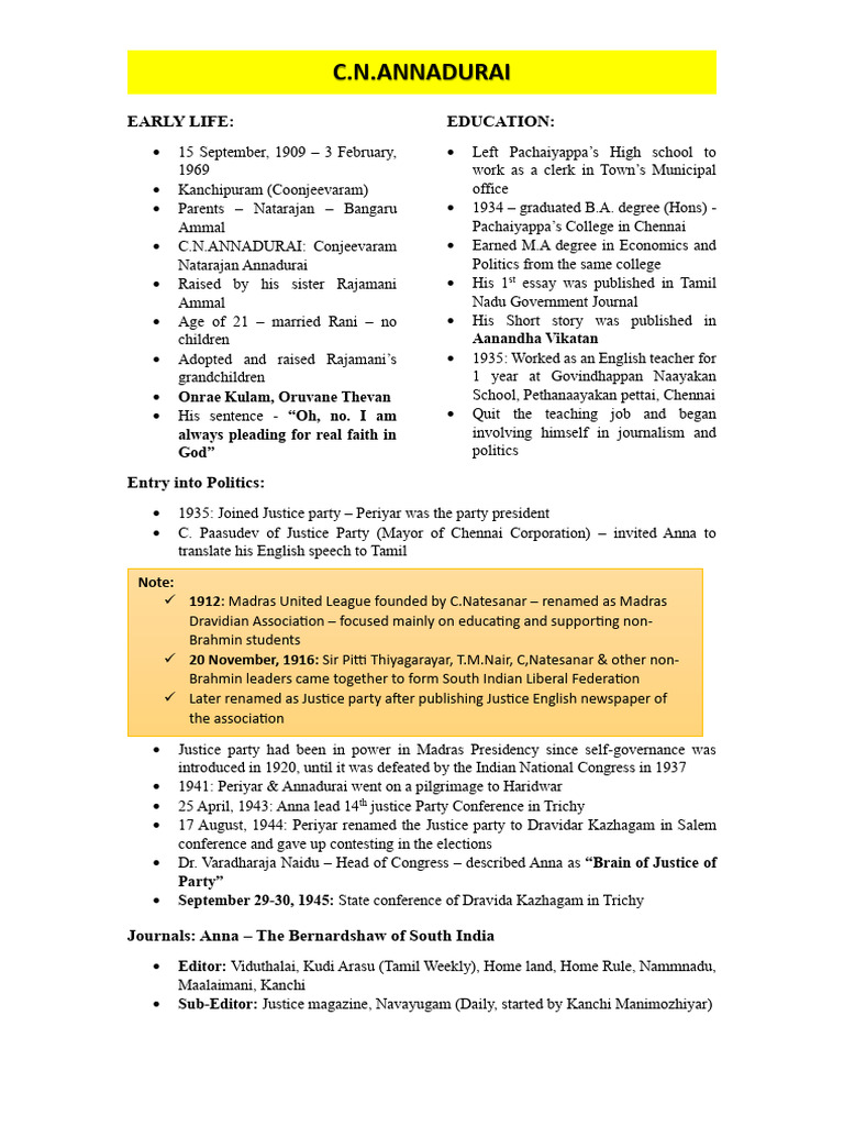 Anna Durai | PDF | Tamil Nadu | South India