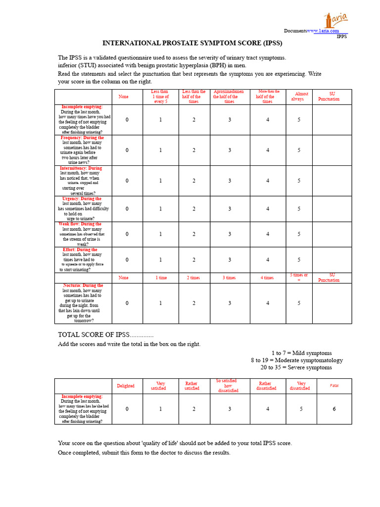 International Prostate Symptom Scale | PDF | Urination | Urinary ...