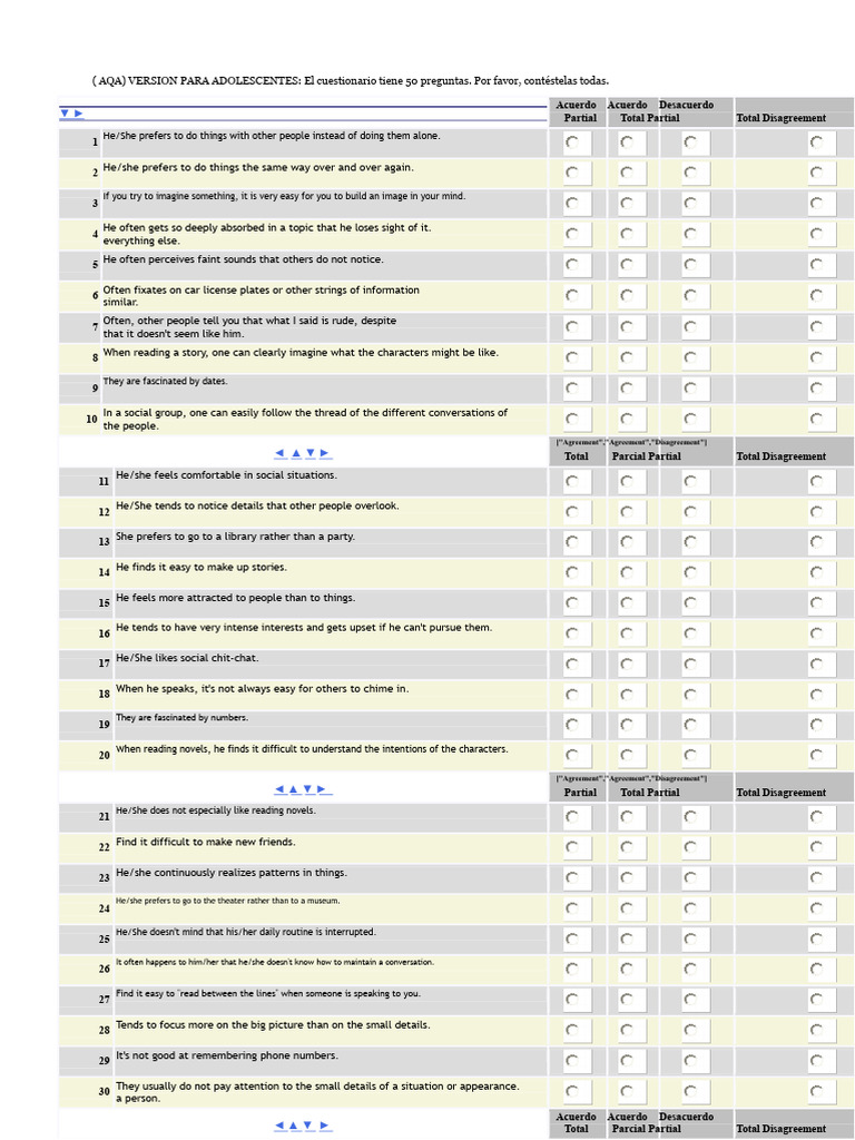 AQA Autism Spectrum Quotient For Adolescents | PDF | Autism ...