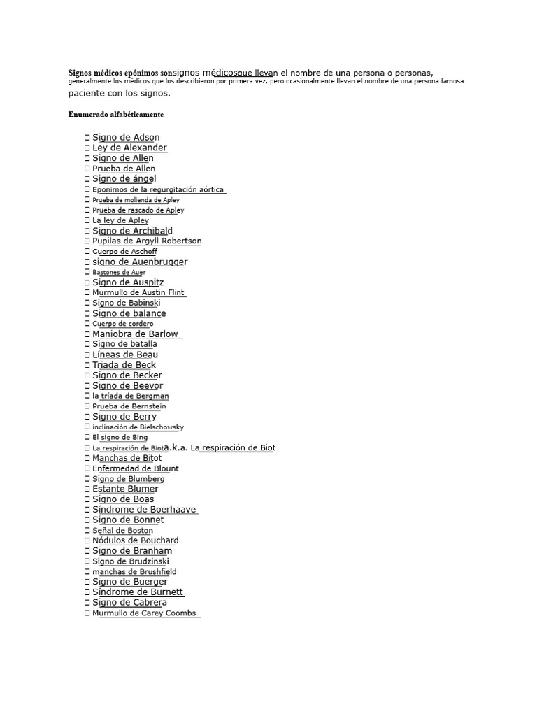 Signos Médicos Epónimos: Guía Completa | PDF