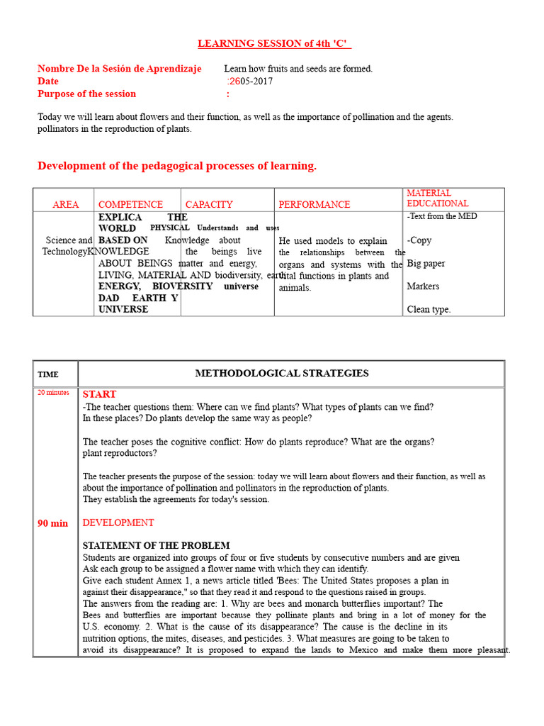 LEARNING SESSION On The Reproduction of Plants. | PDF | Flowers ...